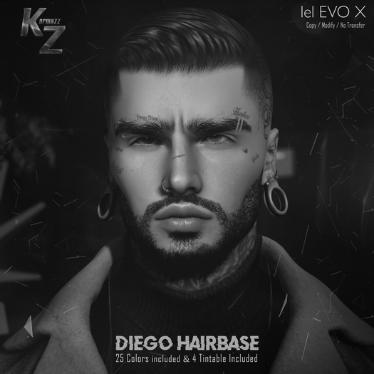 Second Life Marketplace - #DEMO KARMAZZ Diego Hairbase - EVOX
